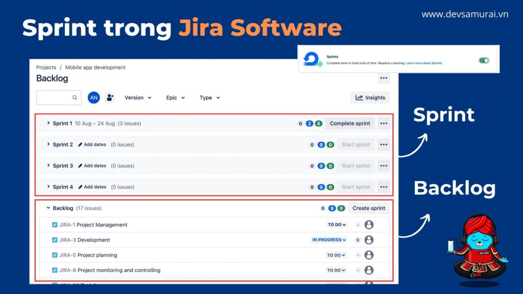 Điểm khác biệt giữa Backlog và Sprint Planning trong Jira Software